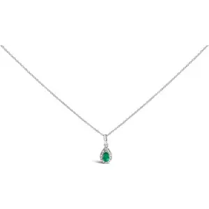 HAUS OF BRILLIANCE 10k White Gold Gemstone And Diamond Pendant Necklace - Green Emerald | White